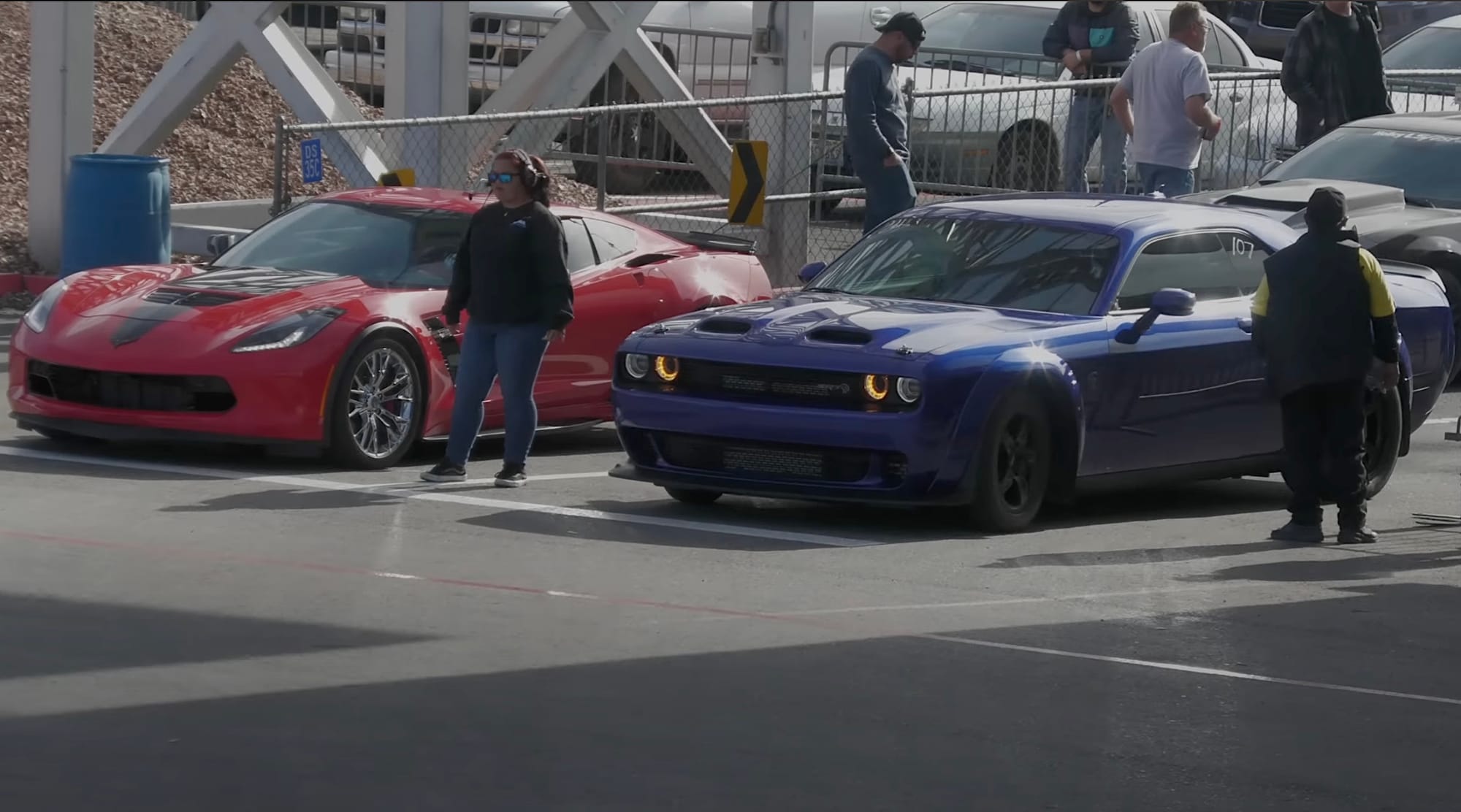 Challenger Hellcat Takes on Corvette And Jaguar on the Strip ...
