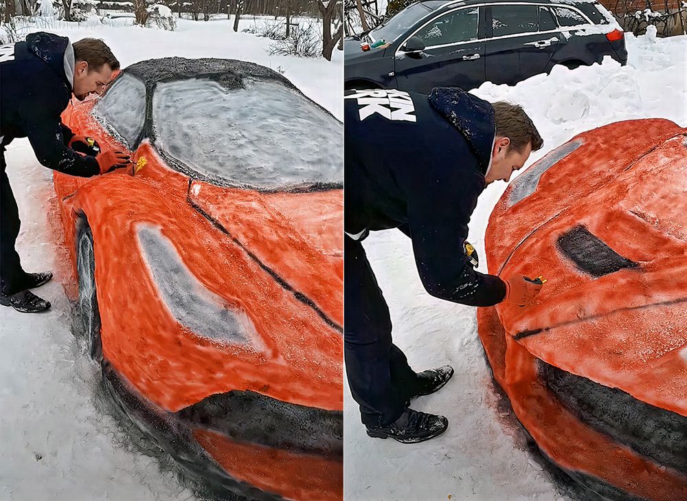 Couple Builds Ferrari LaFerrari Out Of Snow
