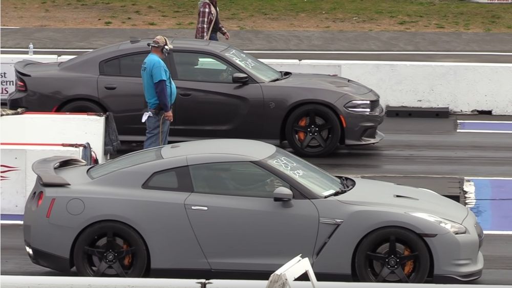 Dodge Hellcats Race Nissan GT-Rs