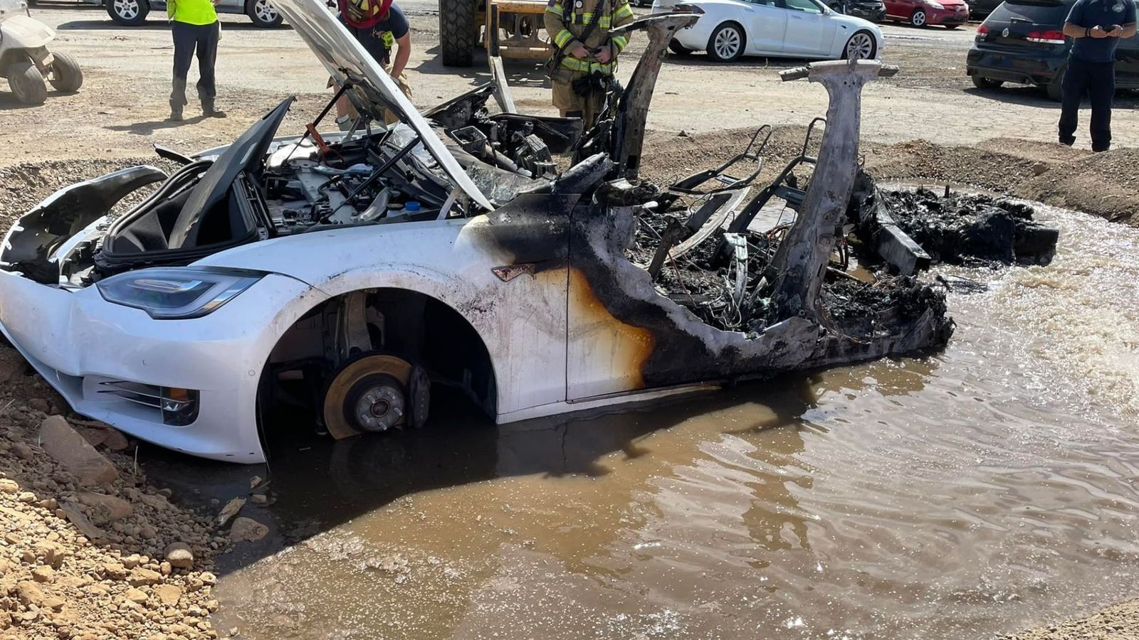 Tesla Magically Ignites While Sitting In Junkyard